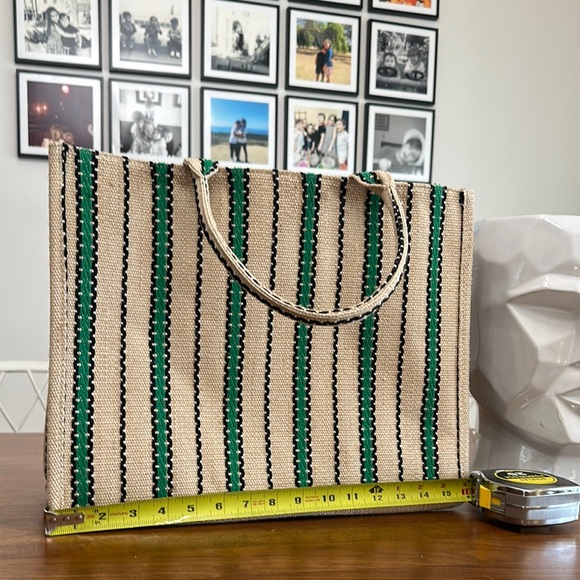 H&M | Bags | Hm Tan And Green Canvas Tote Bag With Rope Handles | Poshmark